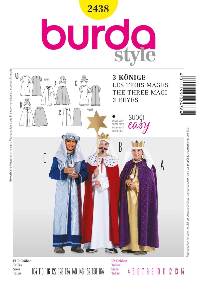 Burda 2438 Sewing Pattern Costume 3 Kings Crowns - Etsy