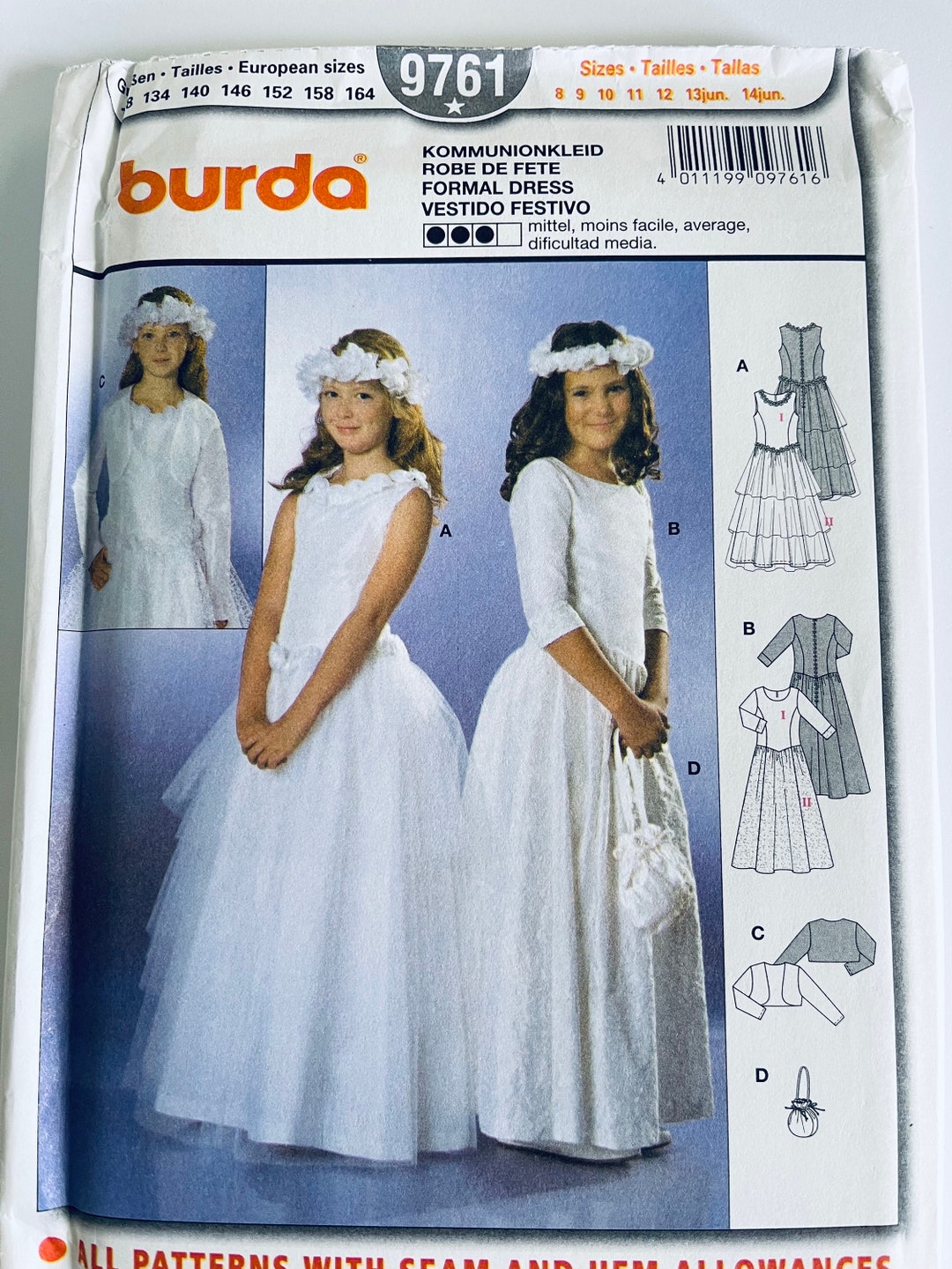 Burda 9761 Sewing Pattern - Girls or Juniors Dress Communion Easter ...