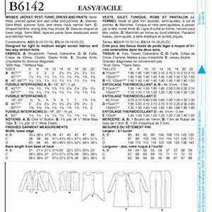 Butterick B6142 Misses Jacket, Vest, Tunic, Dress and Pants Sewing ...