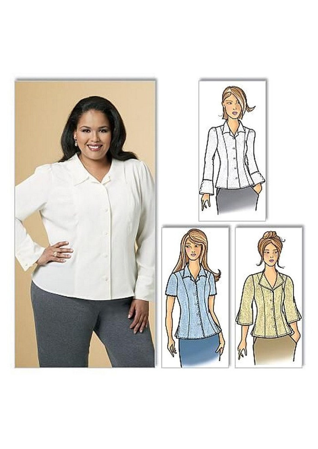 Butterick B5538 Sewing Pattern - Easy Basic Blouses With Collar and ...
