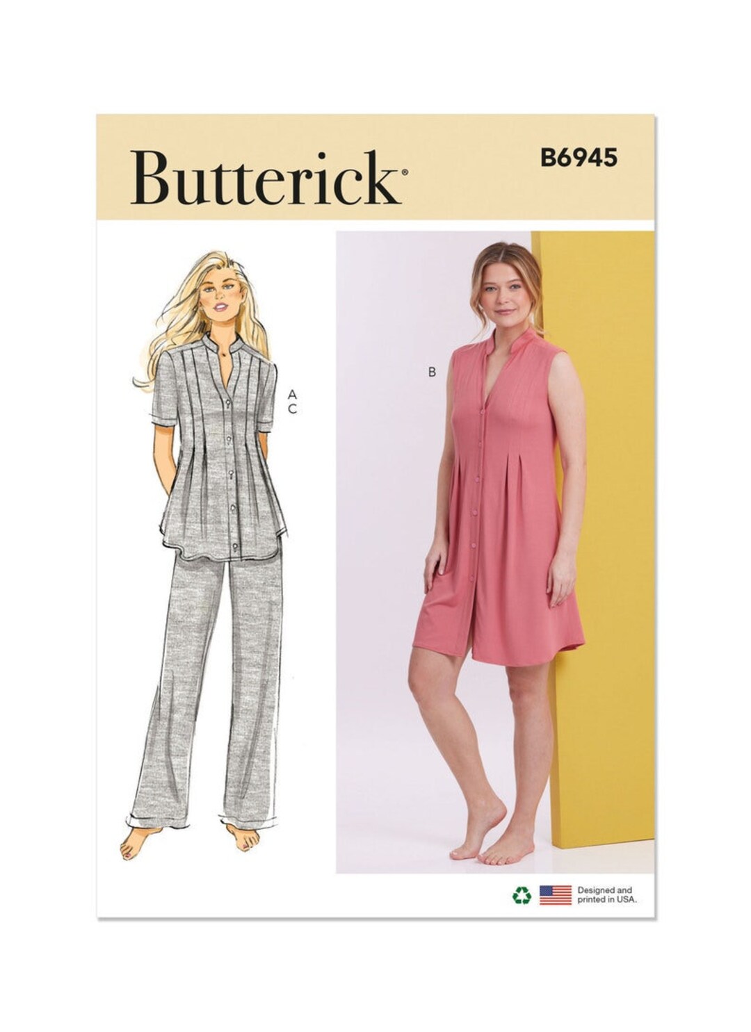 Butterick B6945 R11828 Sewing Pattern - Misses' Knit Lounge Top, Dress ...