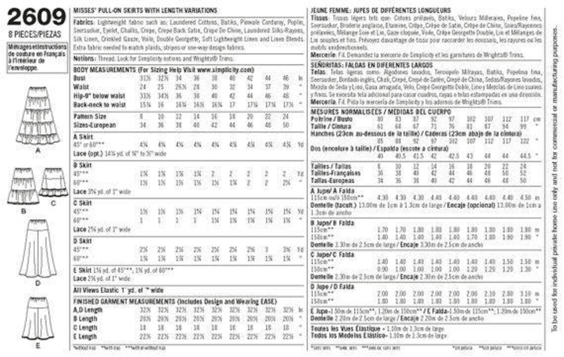 Simplicity 2609 Size 8-16 or 16-24 Misses Tiered and Flared - Etsy