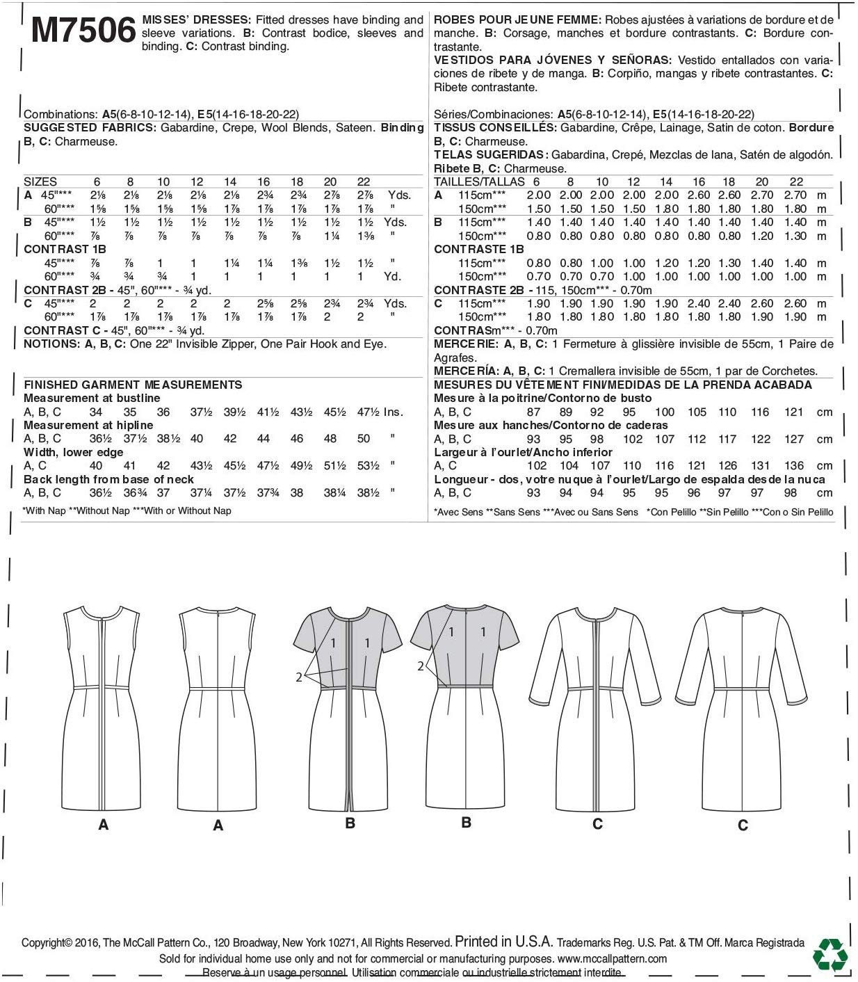 Mccalls M7506 Misses Fitted Dresses Sewing Pattern Size 6-14 | Etsy