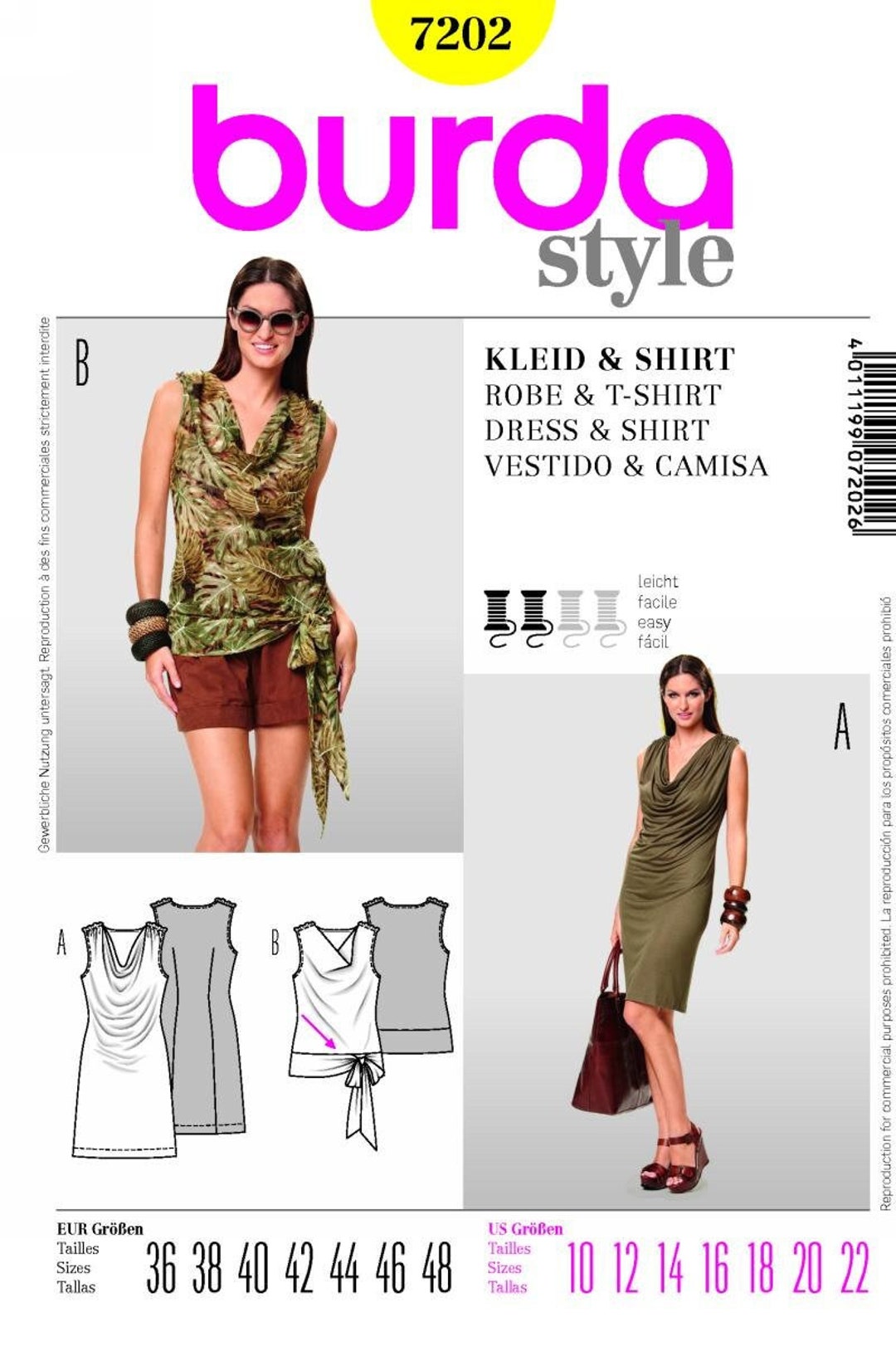 Burda 7202 Misses Shirt and Dress With Draped Neckline Size 10-22 ...