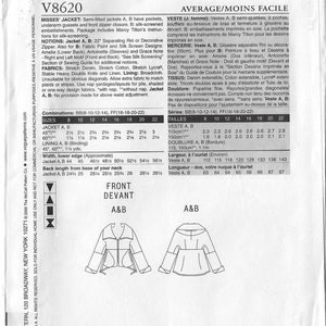 Vogue V8620 Sewing Pattern - Misses Jacket - Size 8-14/uncut - Etsy