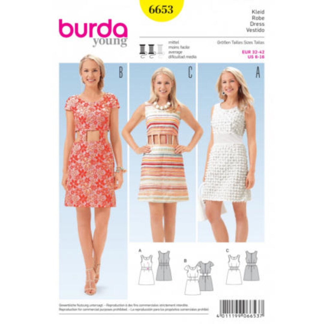 Burda 6653 Size 6-16 Misses Dress Sewing Pattern / UNCUT Factory Folded ...
