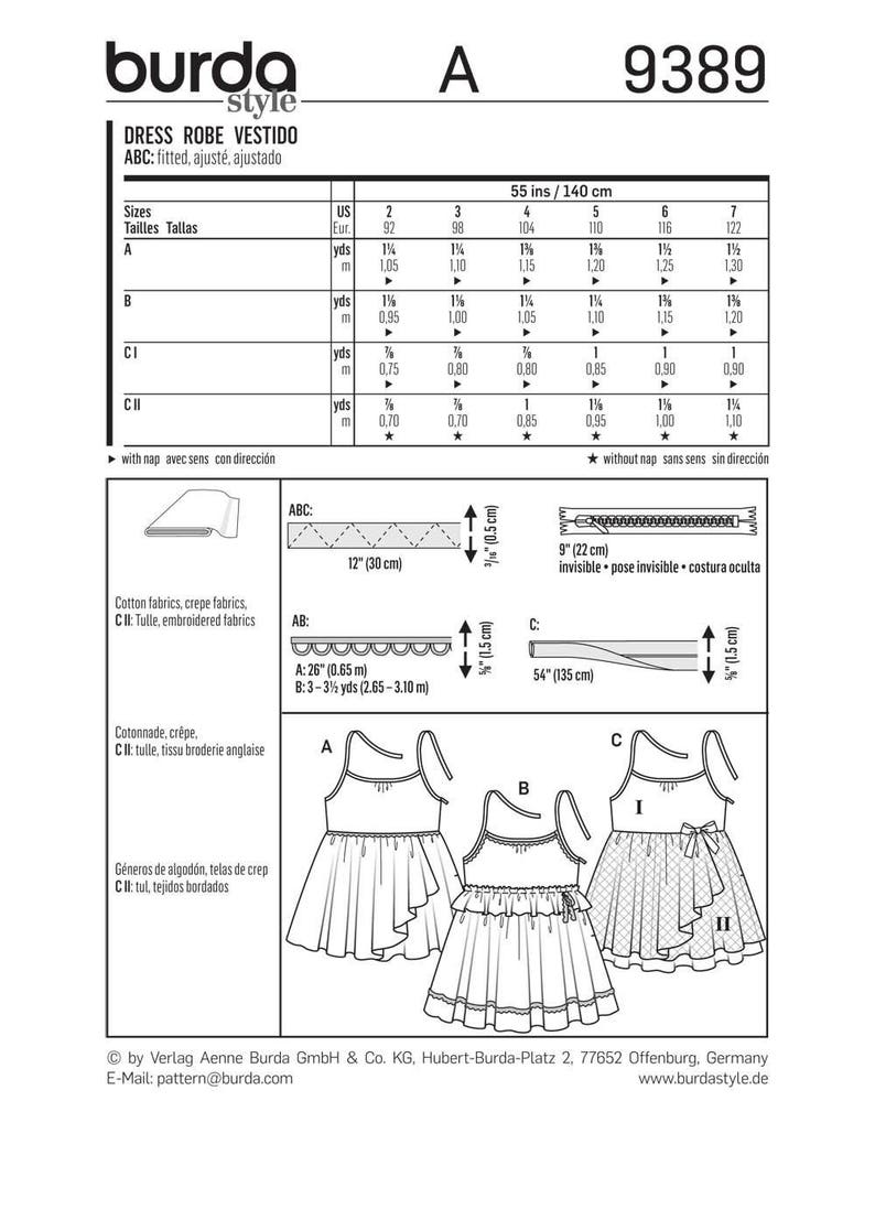 Burda 9389 Size 2-7 Toddler's Girl's Sundress Sewing | Etsy