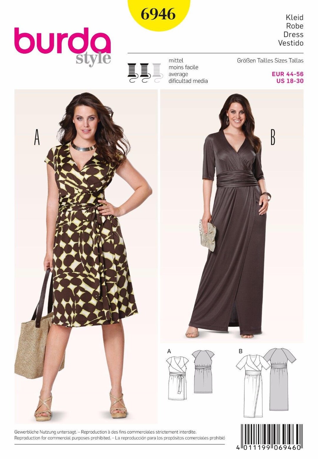 Burda 6946 Women's Dress Maxi Length Evening Dress Plus Size 18/30 ...