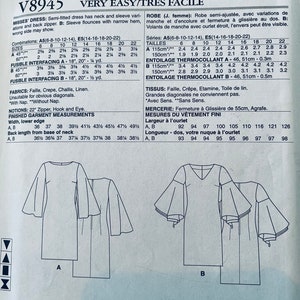 Vogue V8945 Sewing Pattern - Misses Dresses With Sleeve Flounce - Size ...