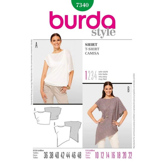 Burda 7340 Size 10-22 Misses Shirt With Hemline Variations - Etsy