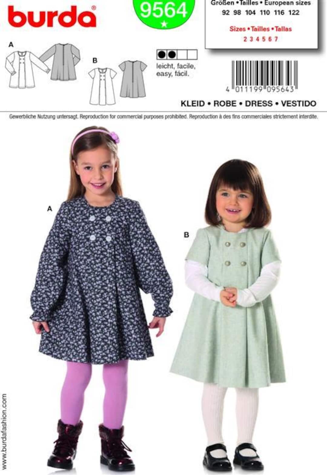 Burda 9564 Sewing Pattern - Girl's/toddler's Dresses / Size 2-7 /uncut ...
