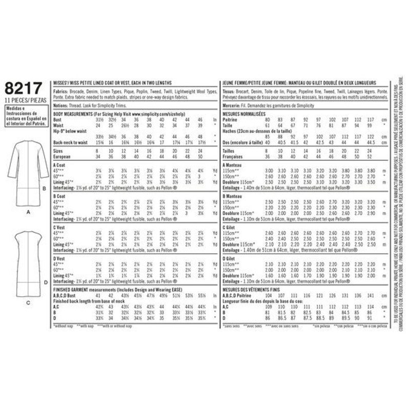 Simplicity 8217 Size 8-16 or 16-24 Misses' and Miss Petite - Etsy