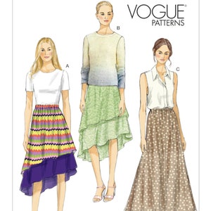 Vogue V8981 Size 4-14 or 16-26 Misses' Gathered Waistline, Tiered Skirt ...