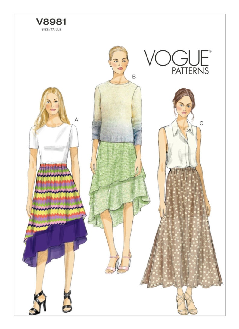 Vogue V8981 Size 4-14 or 16-26 Misses' Gathered Waistline, Tiered Skirt ...