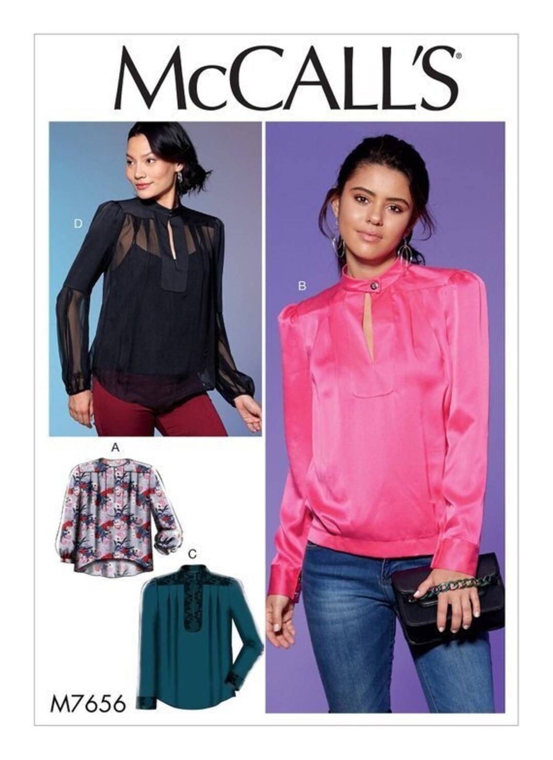 Mccall's M7656 Misses' Tops With Neck Button, Yoke, Pleats and Sleeve ...