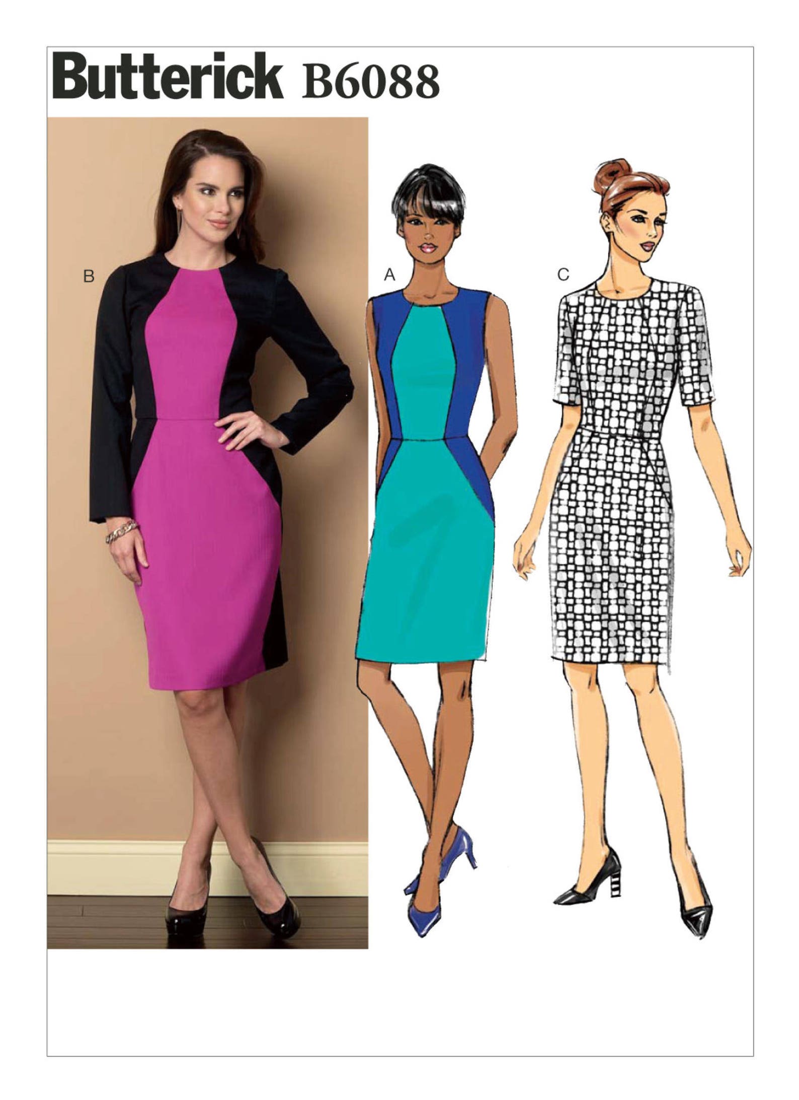 Butterick B6088 Size 6-14 or 14-22 Misses Dress Sewing Pattern / Uncut ...