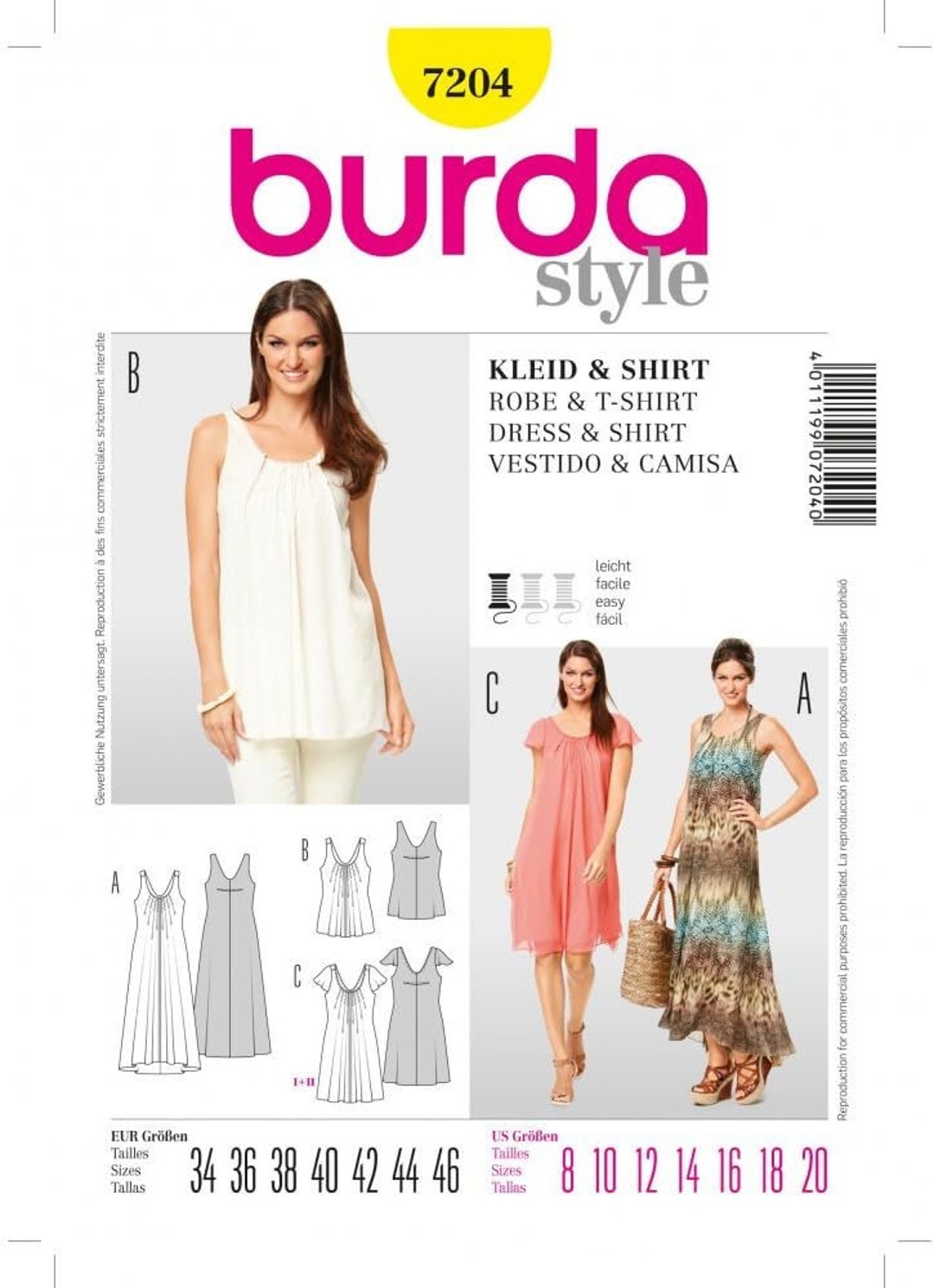 Burda 7204 Sewing Pattern - Misses' Dresses and Top / Size 8-20 /uncut ...