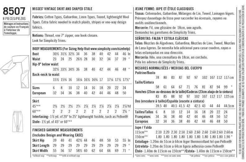 Simplicity 8507 Misses' Skirt and Stole Sewing Pattern - Etsy