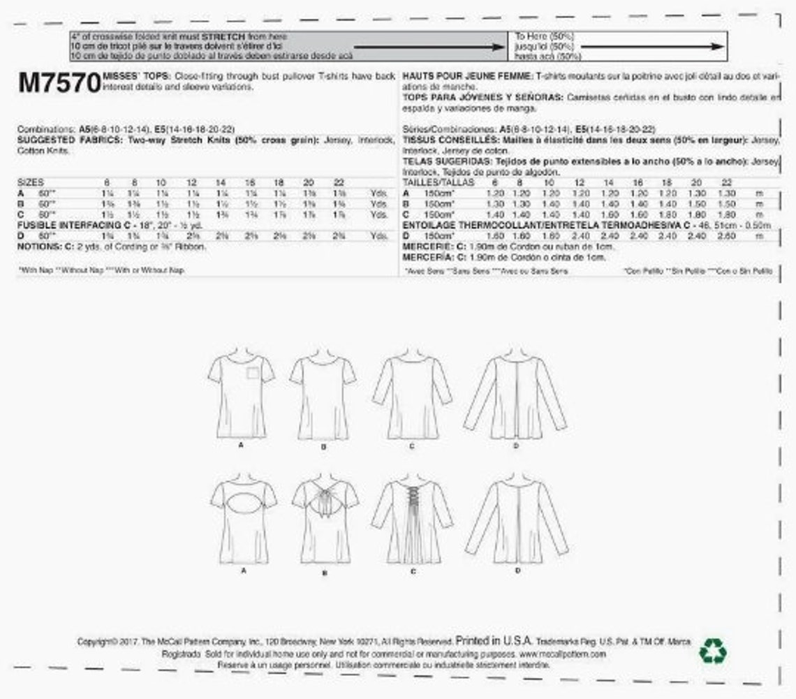 Mccall's M7570 Misses Pullover Tops With Back Detail - Etsy