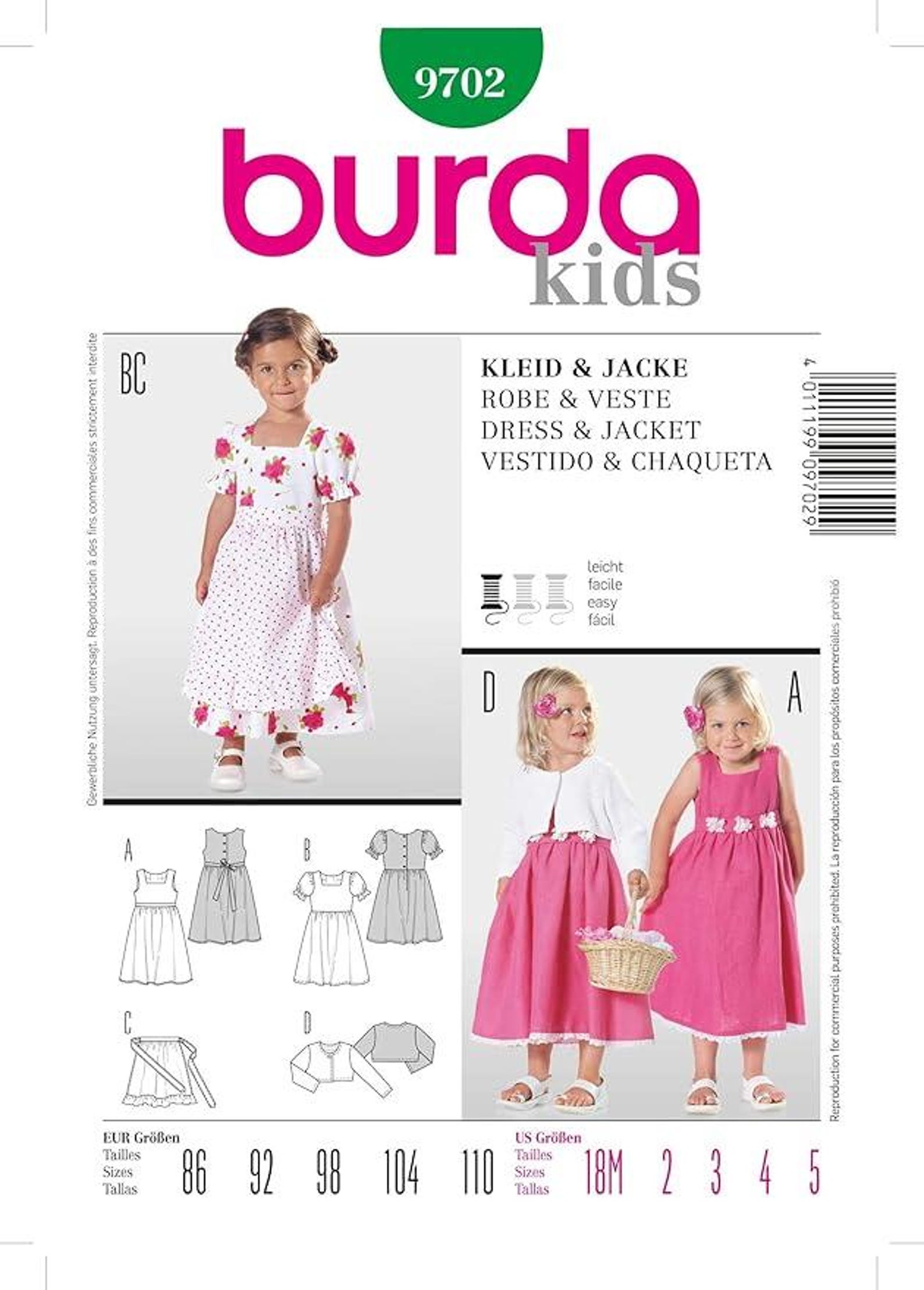 Burda 9702 Sewing Pattern - Girl's Fancy Dresses - Size 18M - 5 - Etsy