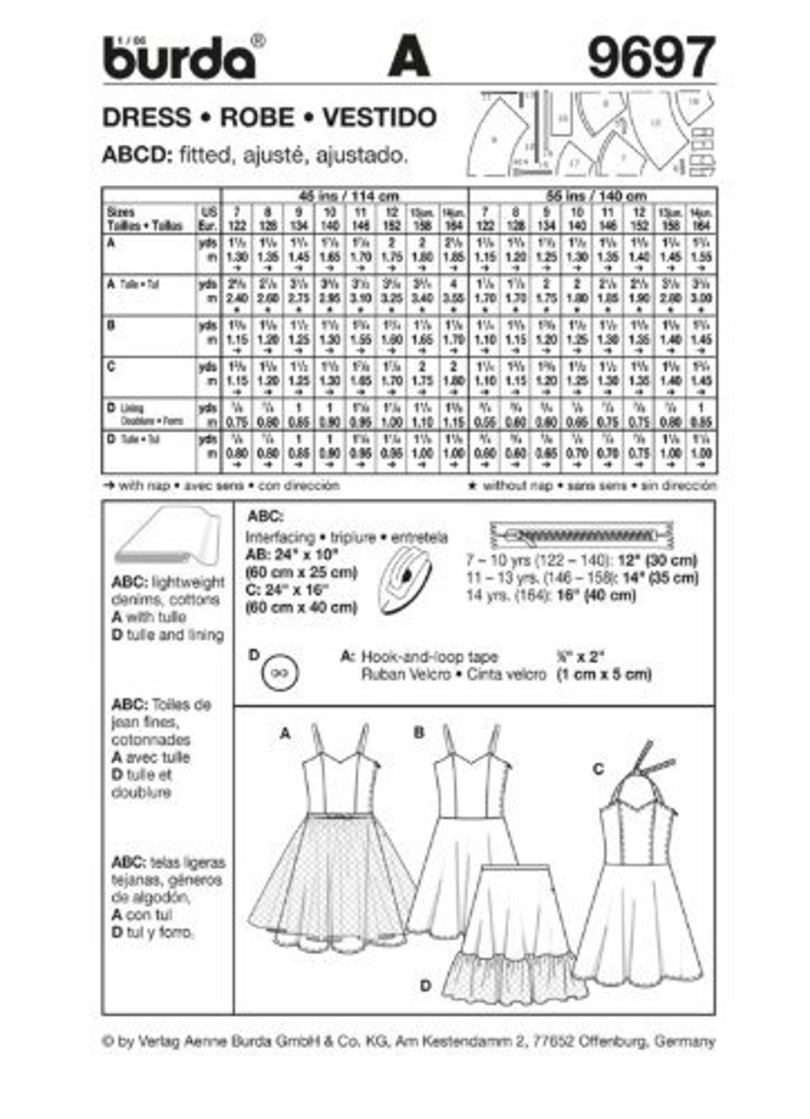 Burda Kids 9697 Sewing Pattern Size 7, 8, 9, 10, 11, 13jr, 14jr Girl's ...