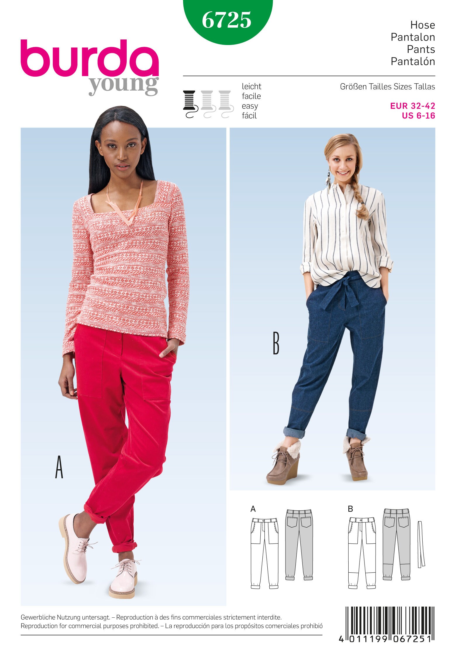 Burda 6725 Sewing Pattern - Misses Pants, Joggers - Size 6-16 / Uncut ...