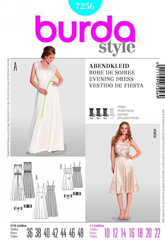 Burda 7256 Size 10-22 Misses / Women's Maxi Evening Dress | Etsy