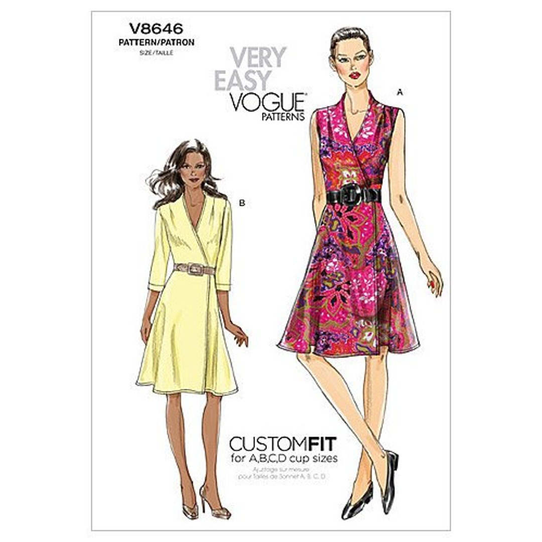 Vogue V8646 Size 6-12 or 14-22 Misses Close Fitting Wrap Dresses Sewing ...