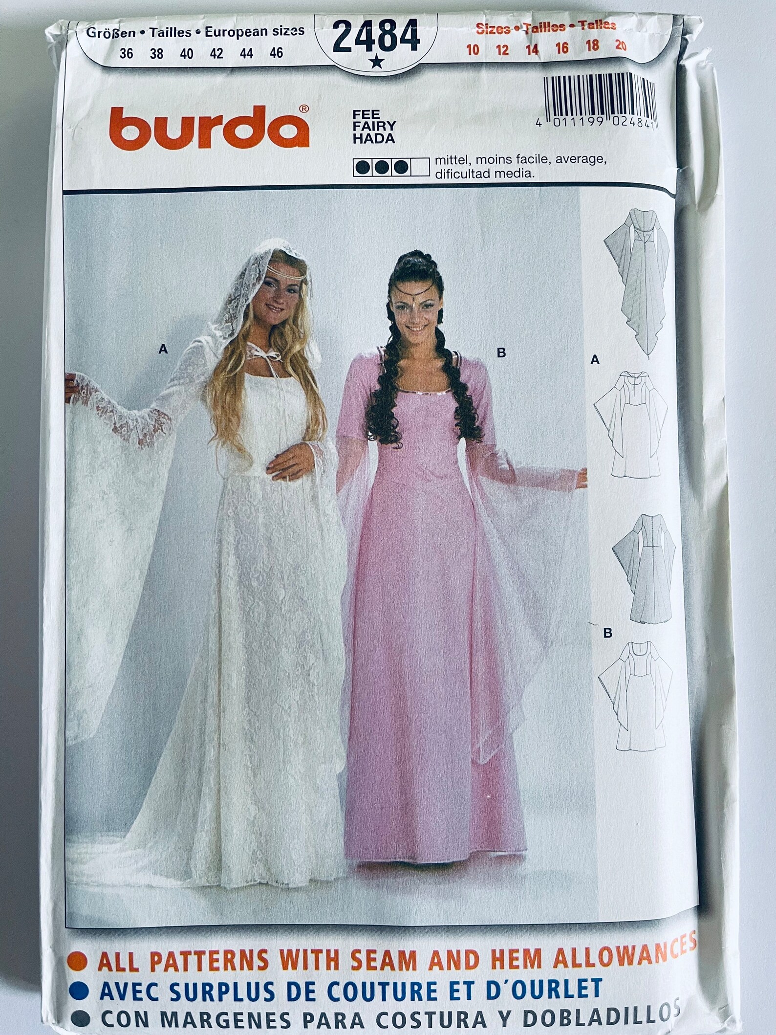 Burda 2484 Sewing Pattern, Medieval Dress, Fitted Bodice Neckline and ...