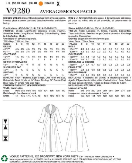 Vogue V9280 / R10332 Misses Close Fitting Dress With Princess | Etsy