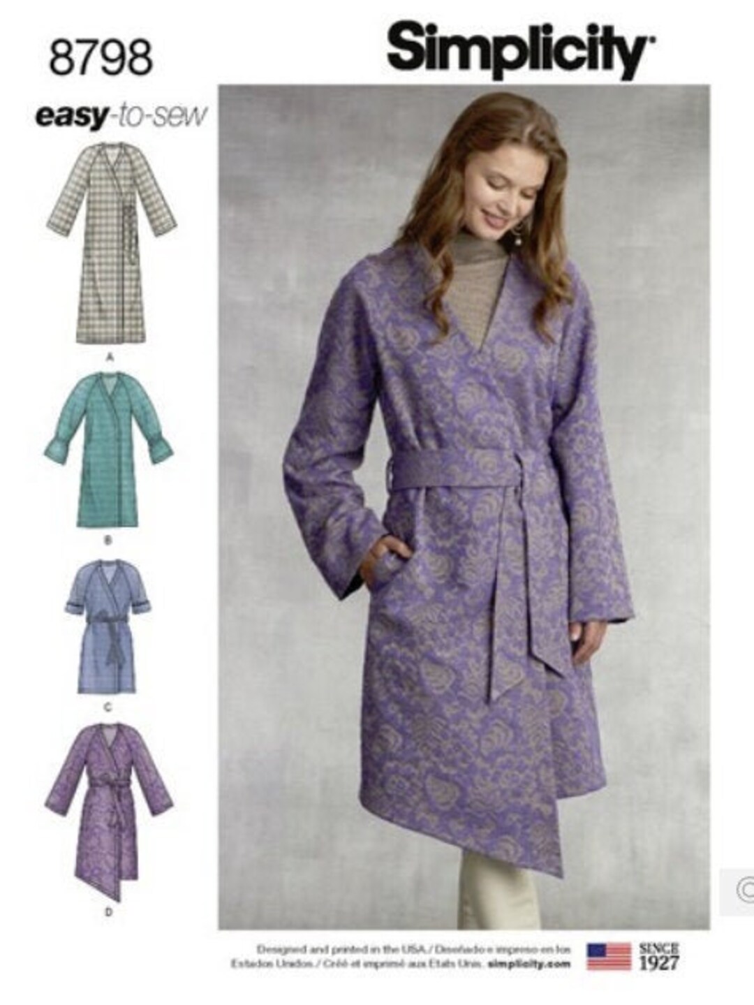 Simplicity 8798 Size 6-14 or 16-24 Misses' Unlined Coat, Wrap Style ...