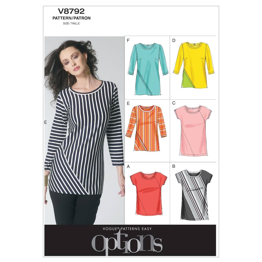 Vogue Options V8792 Size 6-14 or 14-22 Misses Pullover Top in 6 ...