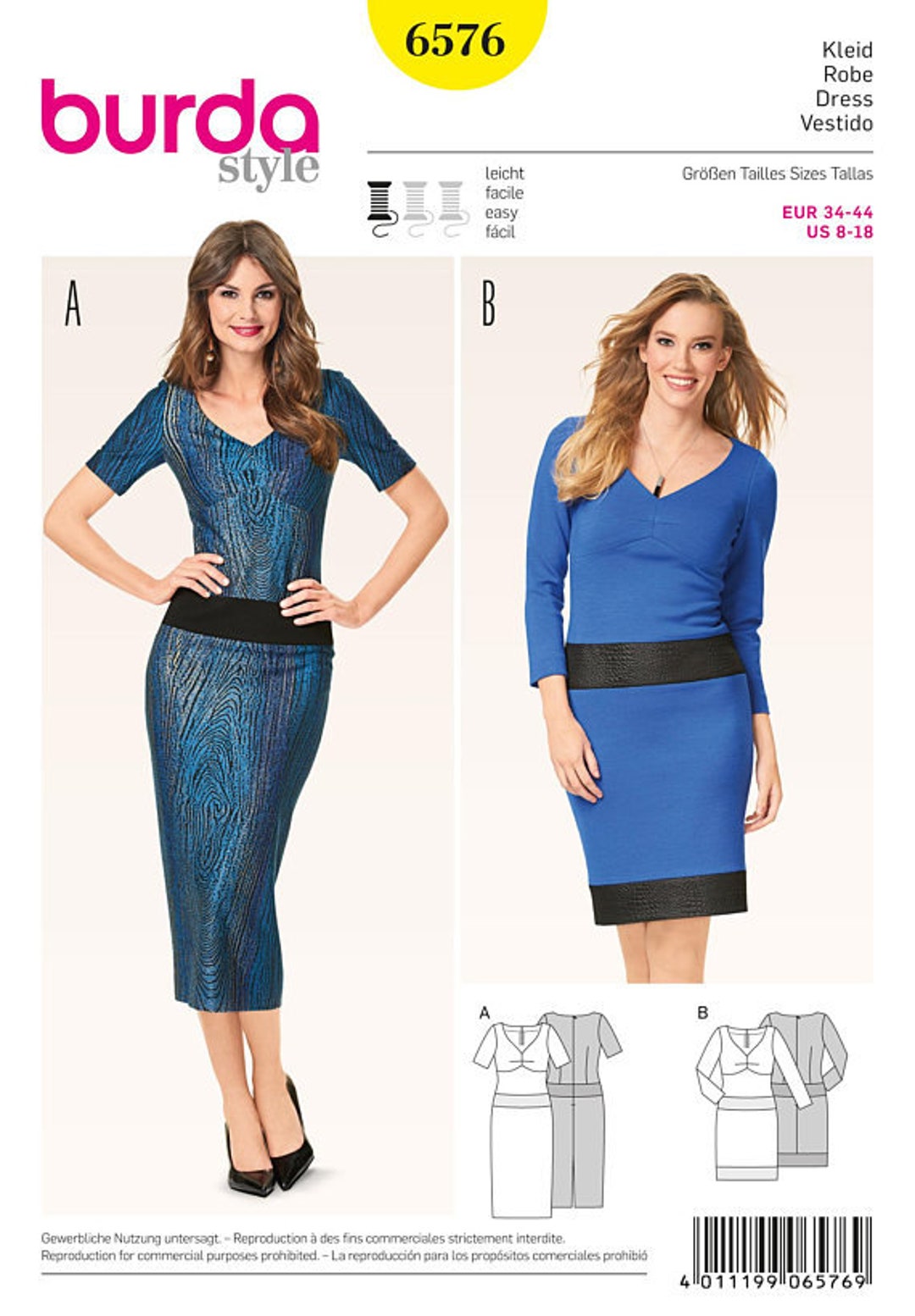 Burda Sewing Pattern 6576 Size 8-18 Misses Narrow Jersey Dress / Uncut ...