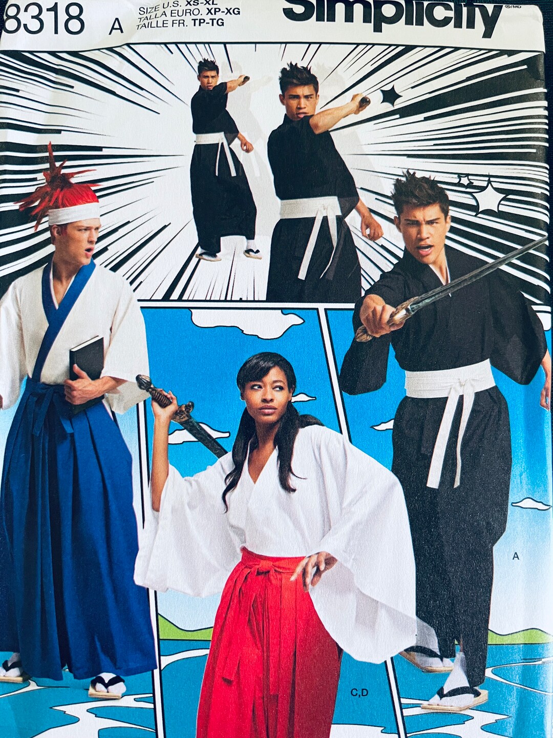 Simplicity 8318 - Kimono Robe Hakama Pants Costume Sewing Pattern XS S ...