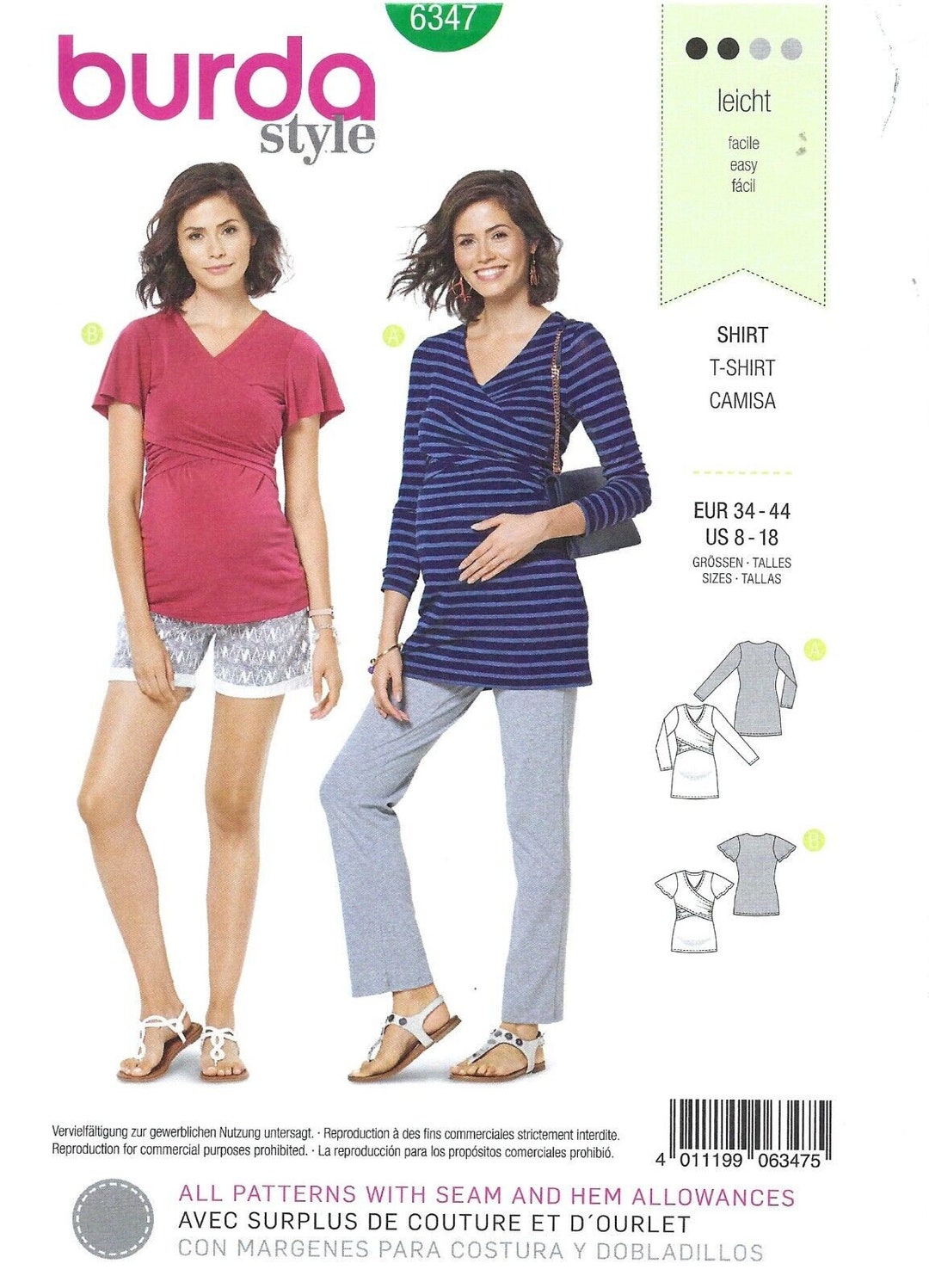 Burda 6347 Sewing Pattern - Misses Maternity Tops - Size 8-18 - Etsy