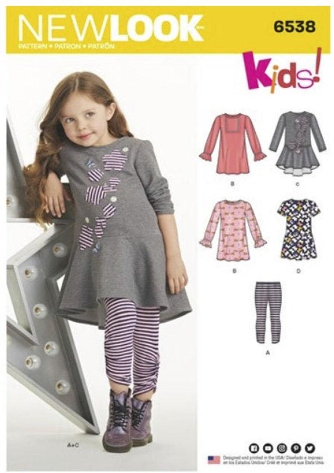 New Look 6538 Sewing Pattern for Girls Dresses With Leggings in Sizes 3 ...