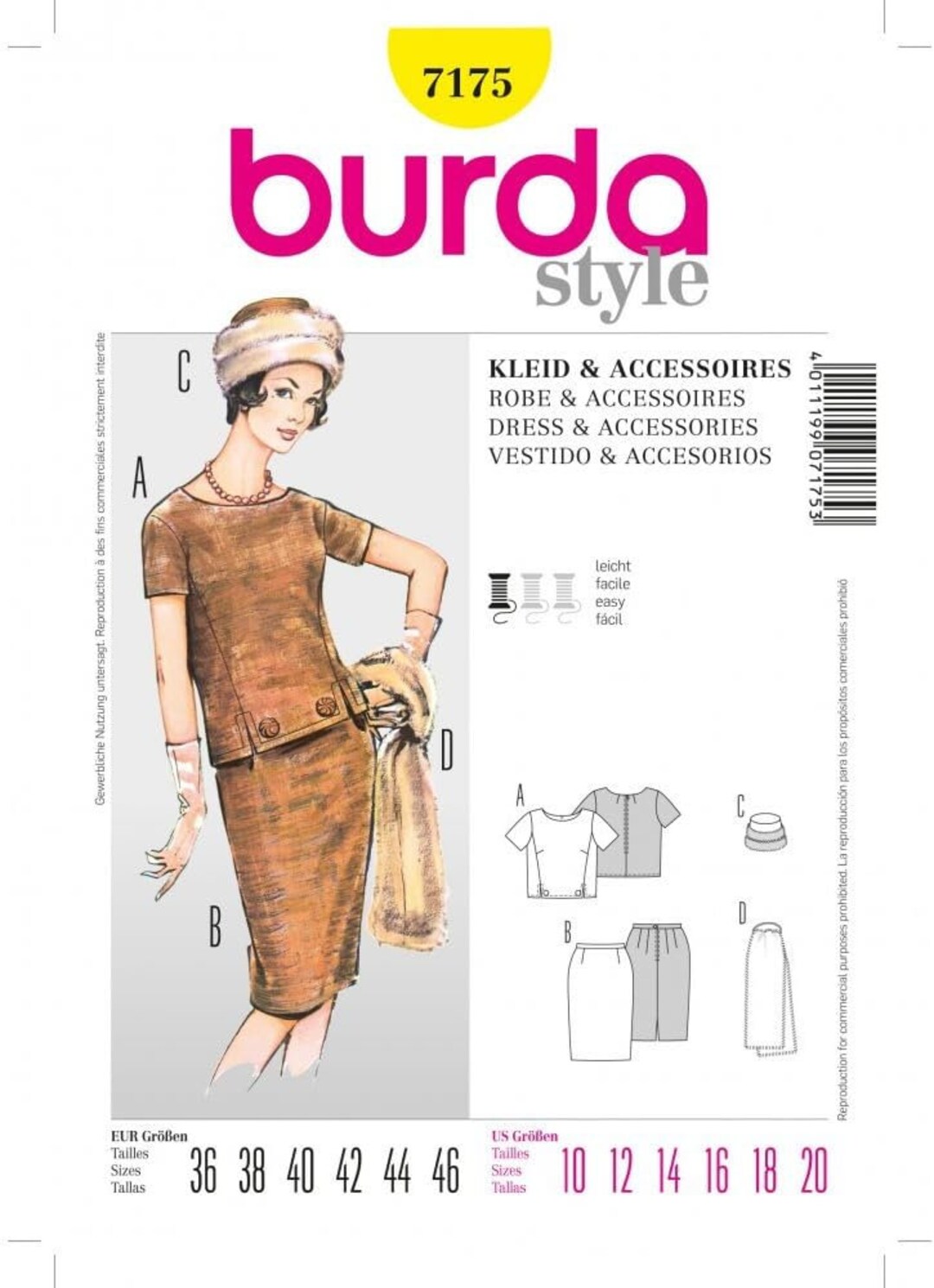 Burda 7175 Sewing Pattern - Misses Vintage Top, Skirt, Stole and Hat ...