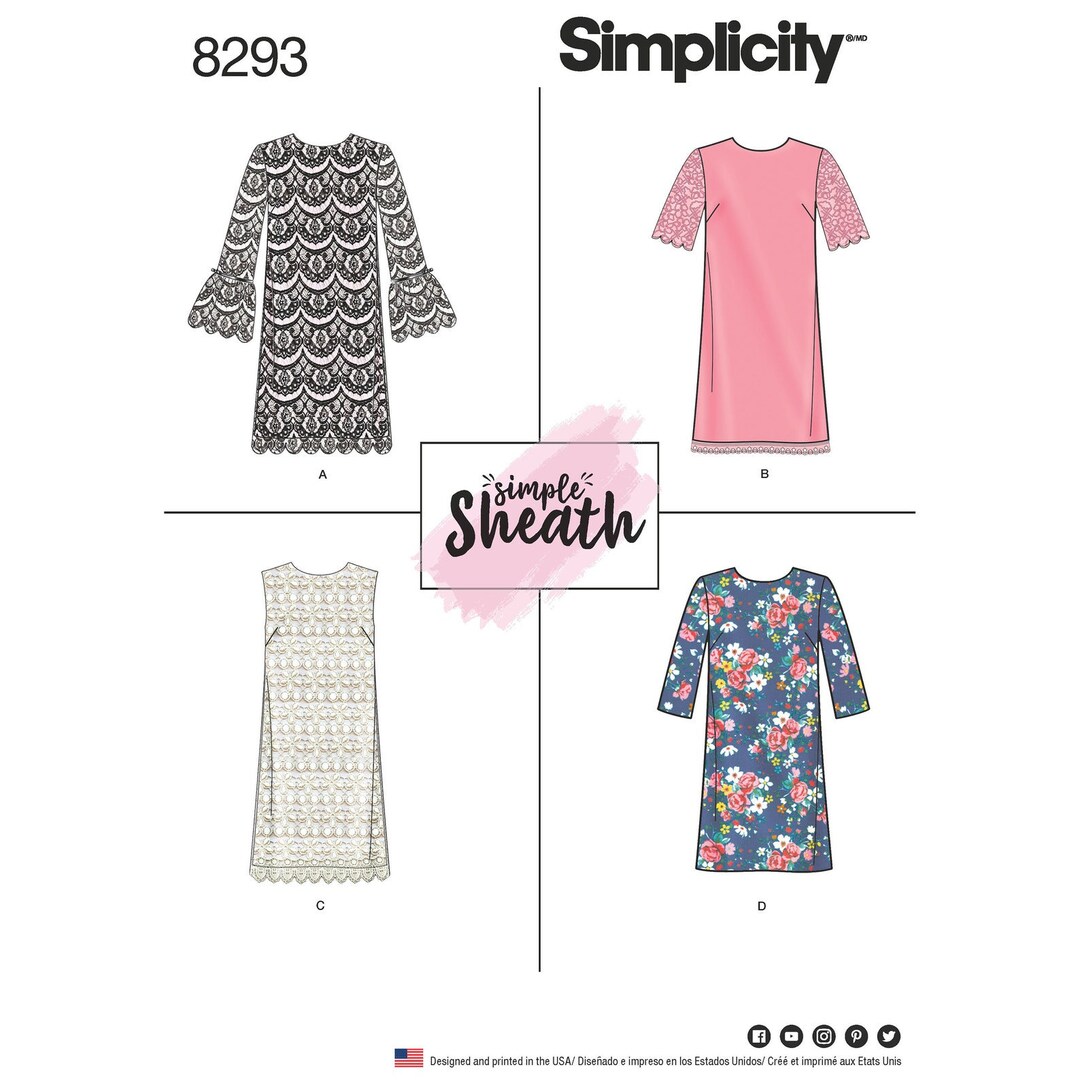 Simplicity 8293 Sewing Pattern - Misses Simple Sheath Dresses - Size 6 ...
