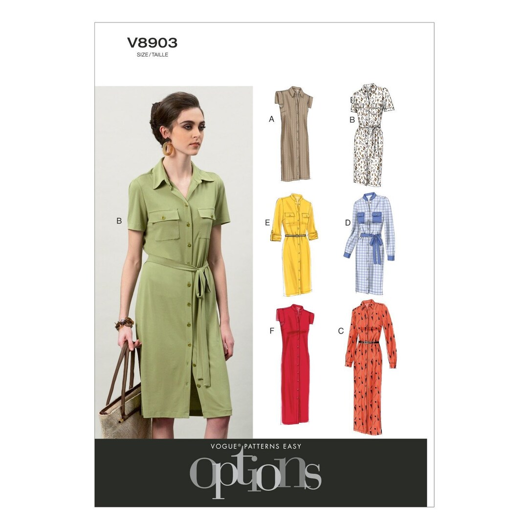 Vogue V8903 Misses Dress and Belt Sewing Pattern Size 6-14 or 14-22 ...