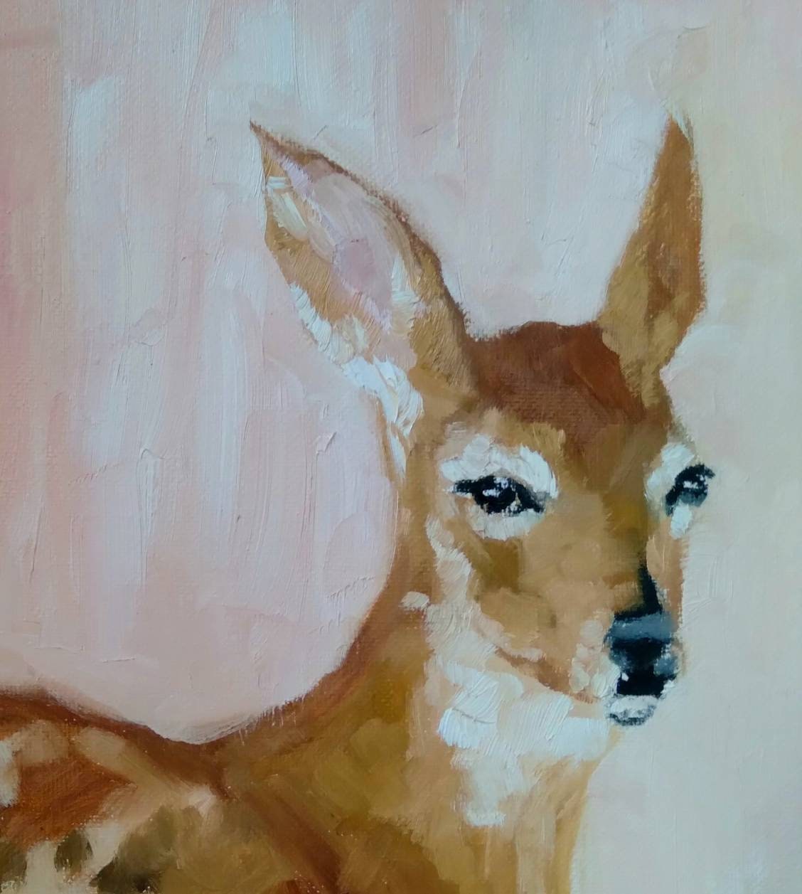 Original Fawn Oil Painting Soft Pink Background Deer Oil - Etsy