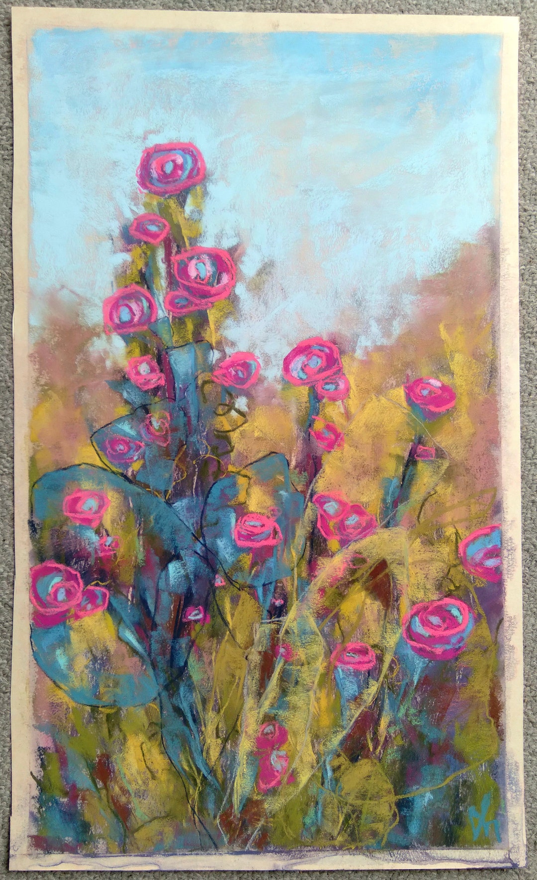 Original Pink Poppy Flower Pastel Painting, Floral Artwork - Etsy
