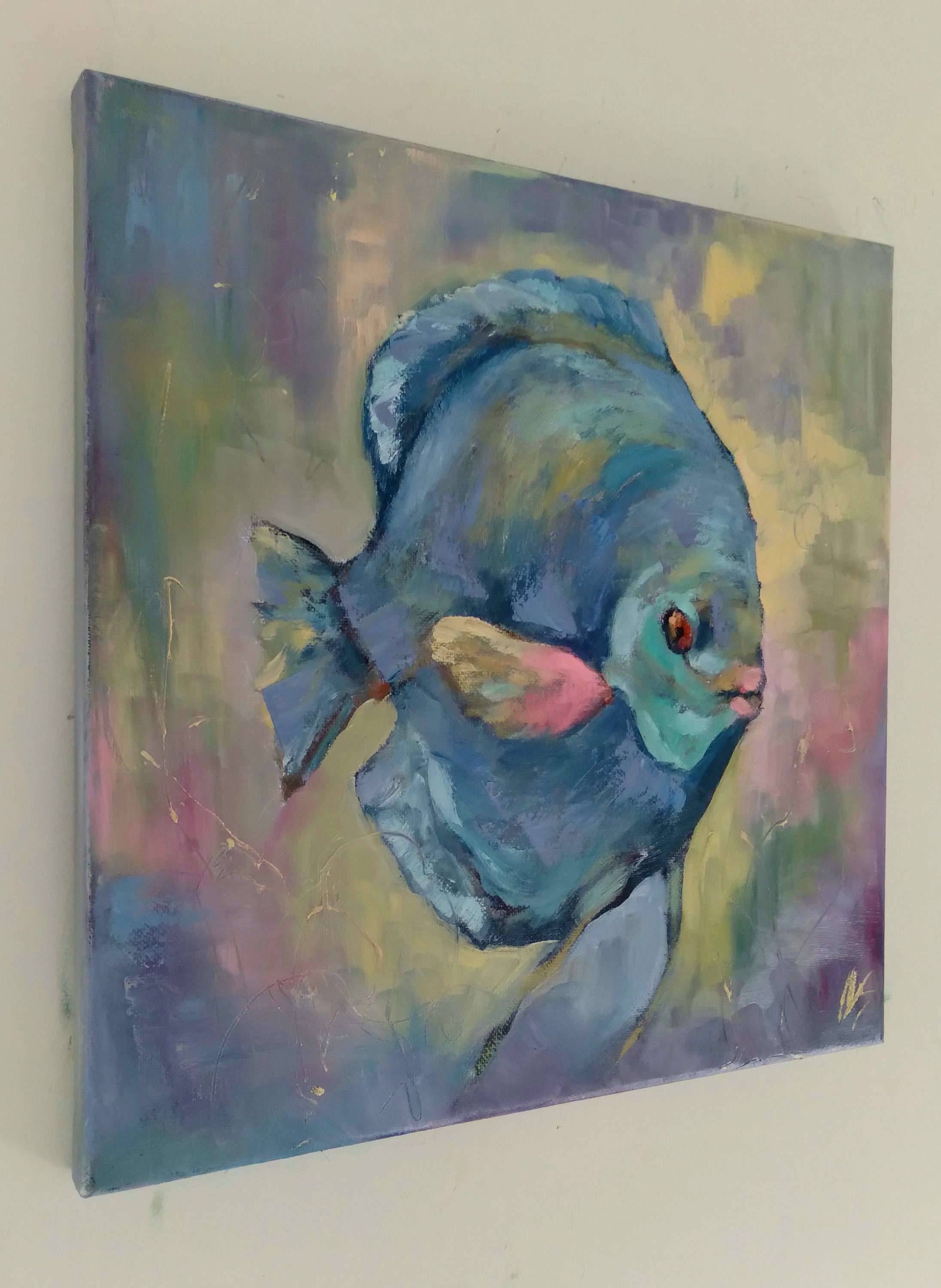 Original Discus Oil Painting, Blue Fish Artwork, Ocean Creature Artwork ...