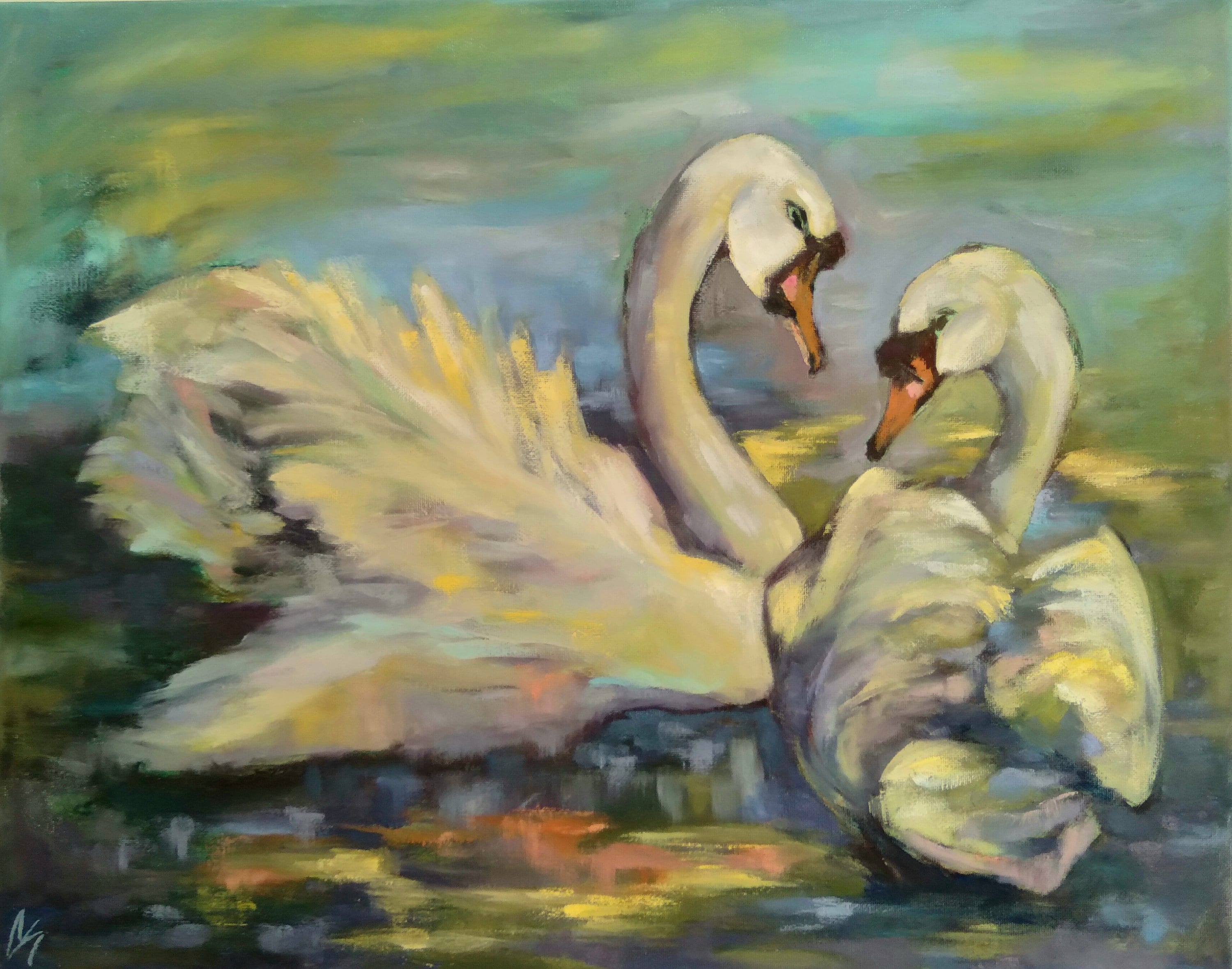 Swan Oil Painting