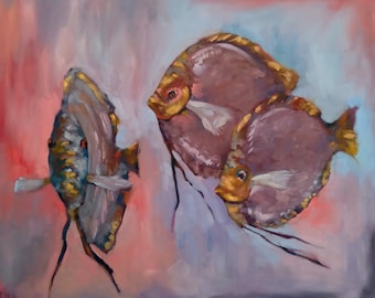 Tropical Discus Fish - Original Watercolor Painting, Ocean, Beach, Wall ...