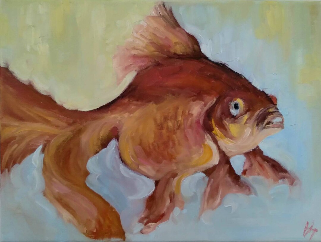 Original Gold Fish Oil Painting, Fish Artwork, Underwater Life - Etsy