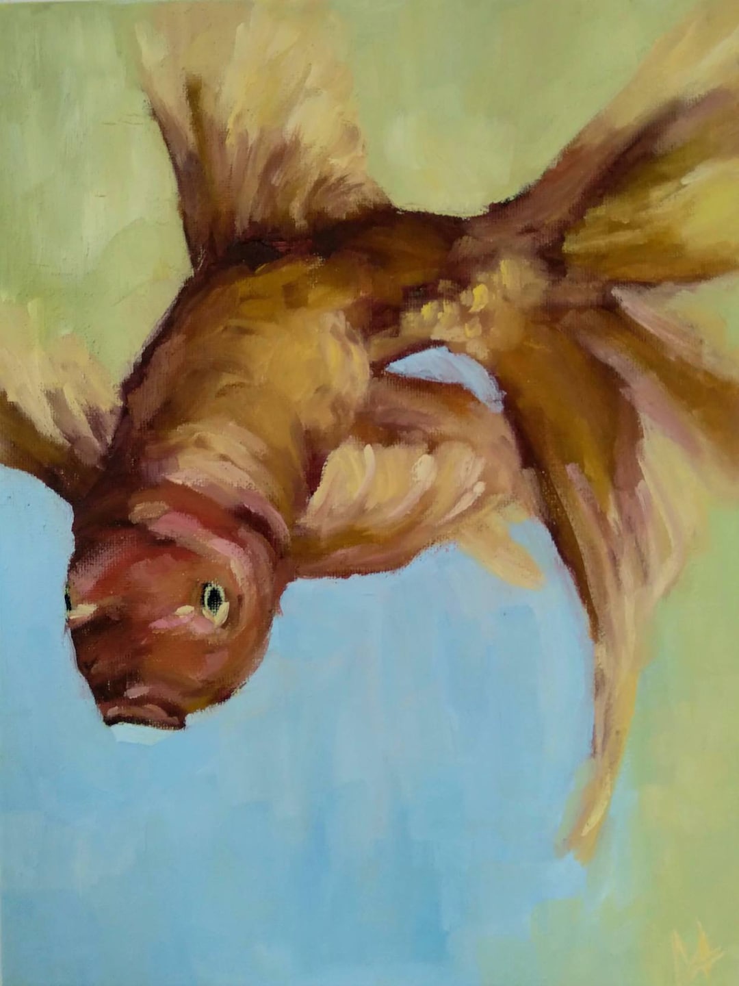 Original Gold Fish Oil Painting, Fish Artwork, Underwater Life - Etsy