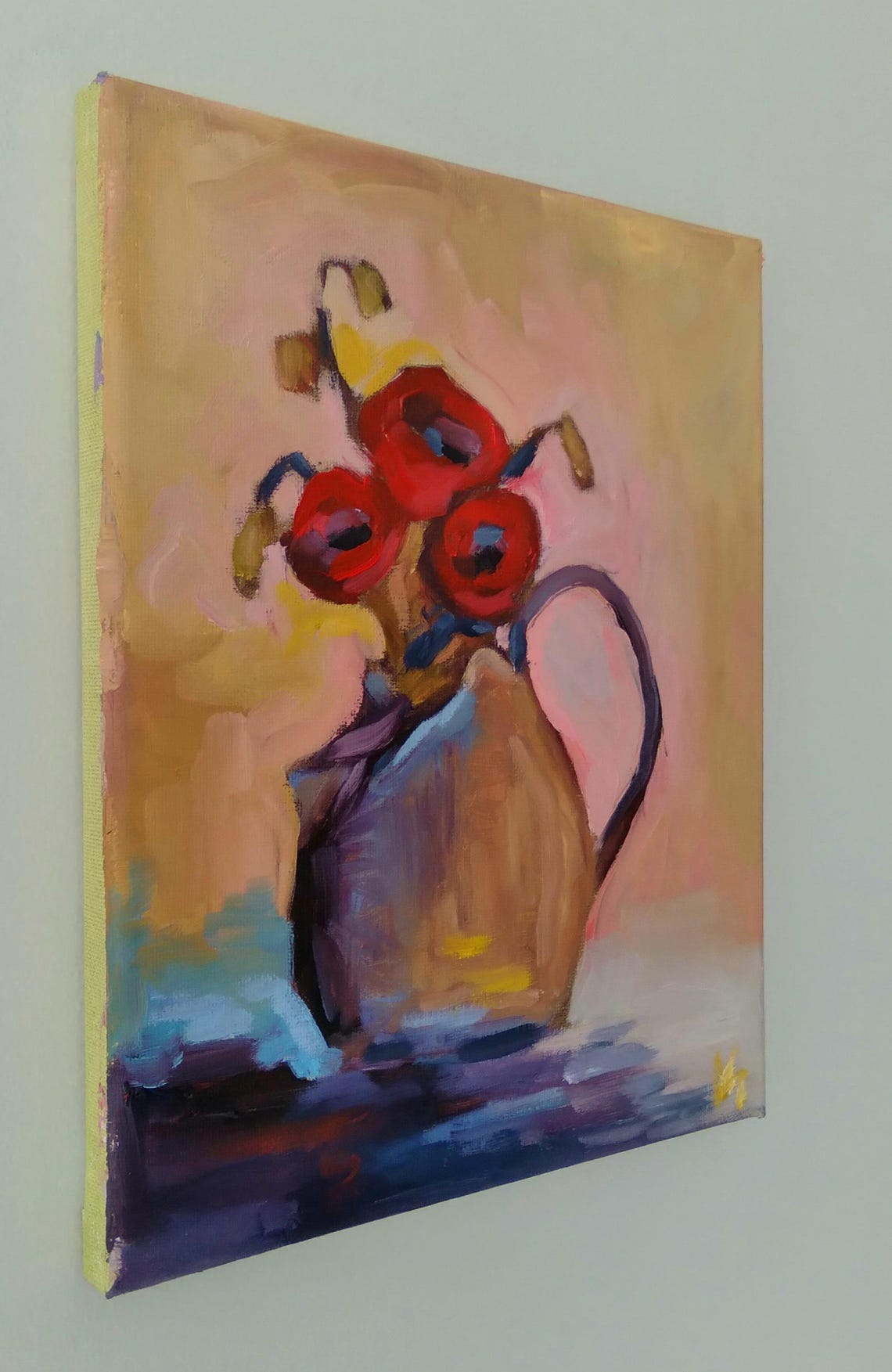 Original Red Poppy Blossoms and Vase Oil Painting, Flower Stillife - Etsy