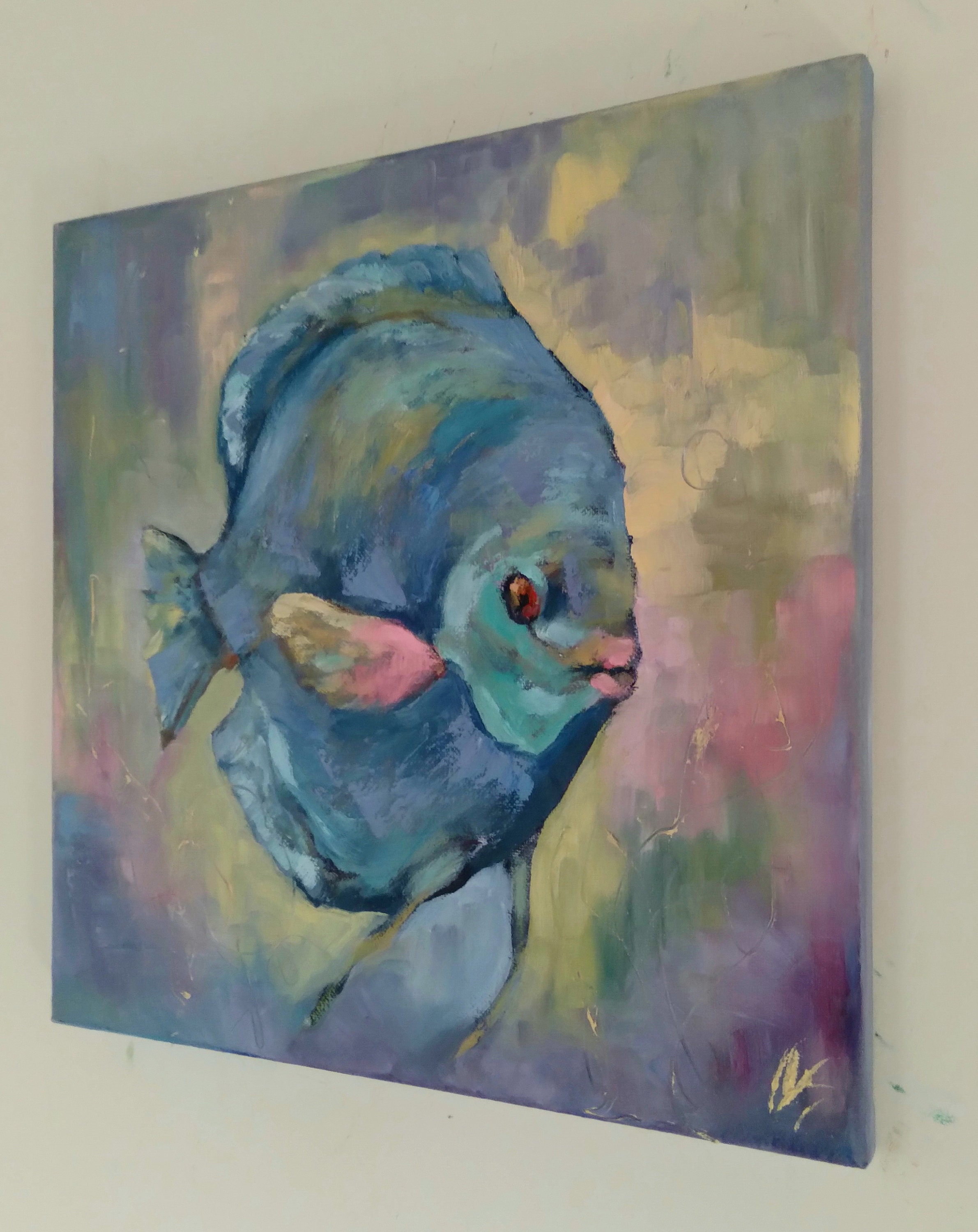 Original Discus Oil Painting, Blue Fish Artwork, Ocean Creature Artwork ...