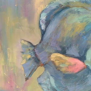 Original Discus Oil Painting, Blue Fish Artwork, Ocean Creature Artwork ...