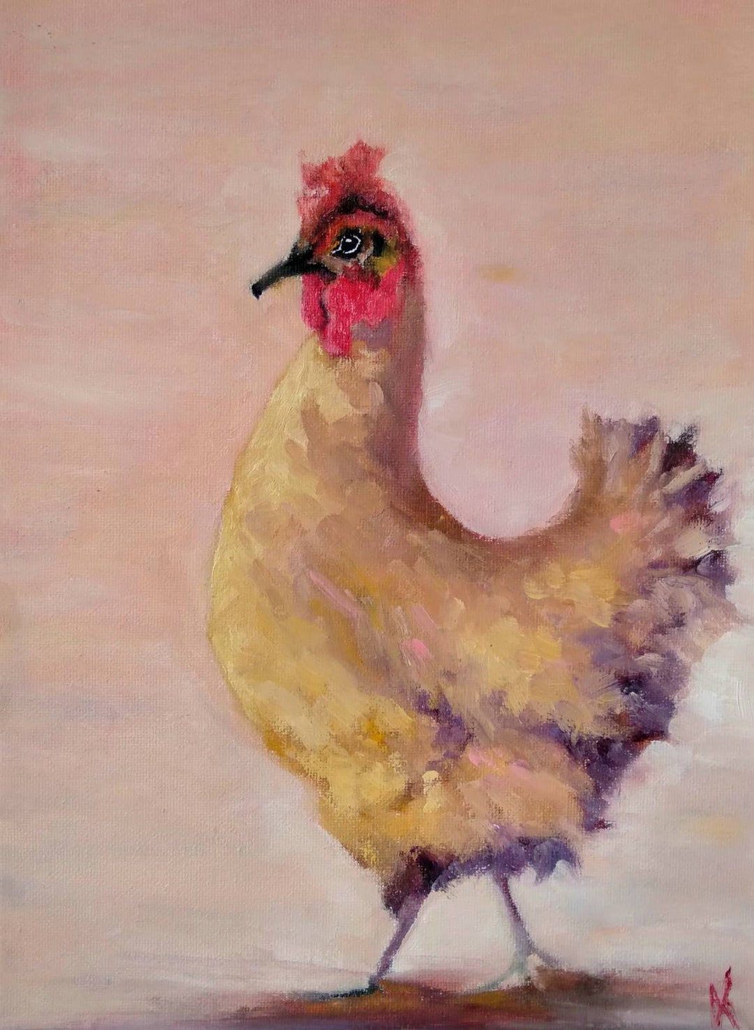 Original Chicken Oil Painting, Hen Oil Painting, Chicken Art, Barnyard ...